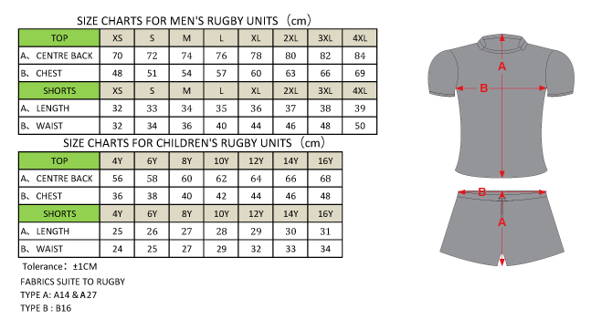 Sublimated Rugby Size Chart
